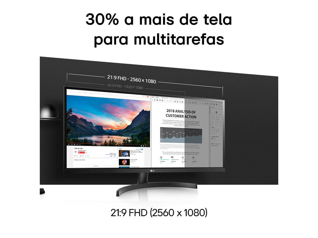 All Nations | Monitor Lg 34" Led/Ips Full Hd 75hz 5ms Hdmi Ultrawide Vesa - 34wp550-B.Awzm